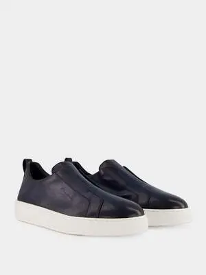 Santoni Calf Leather Slip-on Sneakers - Blue