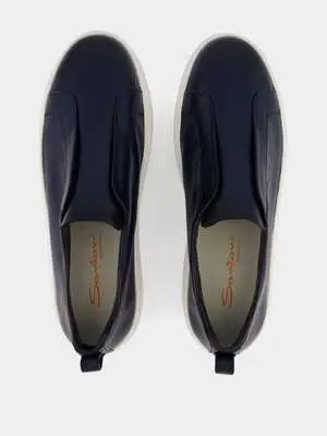 Santoni Calf Leather Slip-on Sneakers - Blue
