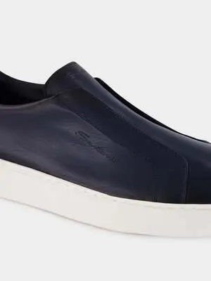 Santoni Calf Leather Slip-on Sneakers - Blue