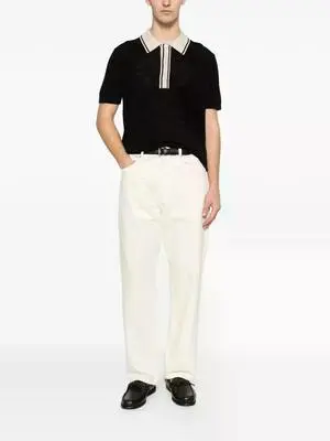 PAOLO PECORA Striped-collar Knitted Polo Shirt