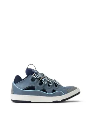 LANVIN Curb Leather Sneakers - Grey/blue