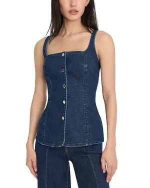 Good American Denim Sleeveless Button-front Top