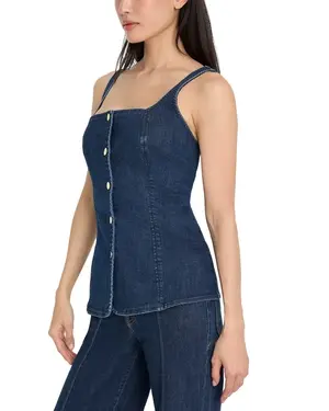 Good American Denim Sleeveless Button-front Top