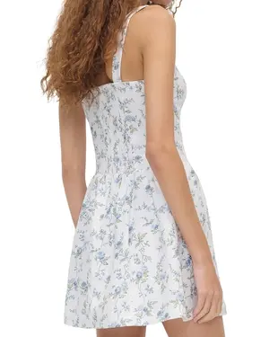 REFORMATION Linen Mini Dress With Floral Print - Nostalgia