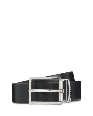 BOSS Otano Polished Silver Leather Belt - Black
