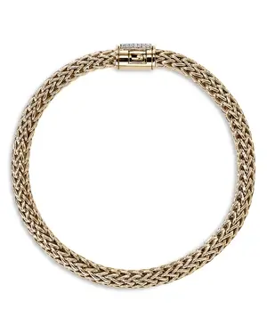 John Hardy 14k Yellow Icon Diamond Pave Clasp Woven Bracelet, 7.5mm - Gold