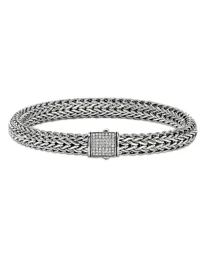 John Hardy Icon Diamond Pave Clasp Woven Bracelet - Silver