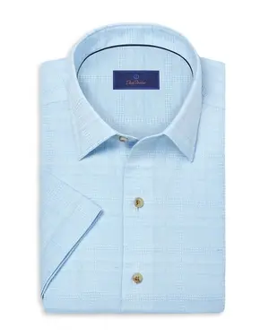 David Donahue Cotton Linen Jacquard Short Sleeve Shirt