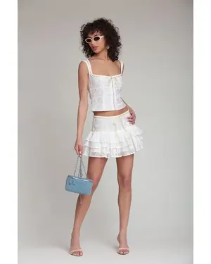 Avec Les Filles Embroidered Corset Top - White