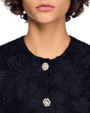 Sandro Embroidered Guipure Lace Crop Top