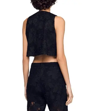 Sandro Embroidered Guipure Lace Crop Top