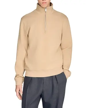 Sandro Cotton Half-zip Sweater - Cappucino