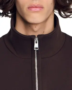 Sandro Cotton Half-zip Sweater - Chocolate