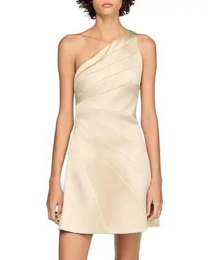 Sandro Short Cutaway Satin Effect Dress - Latte