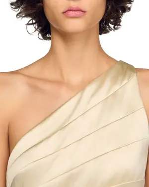 Sandro Short Cutaway Satin Effect Dress - Latte