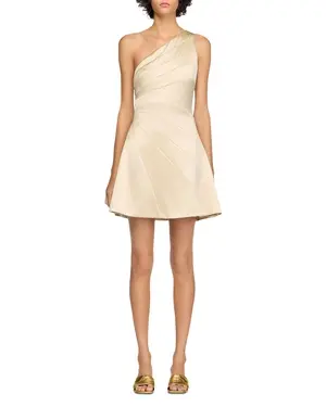 Sandro Short Cutaway Satin Effect Dress - Latte