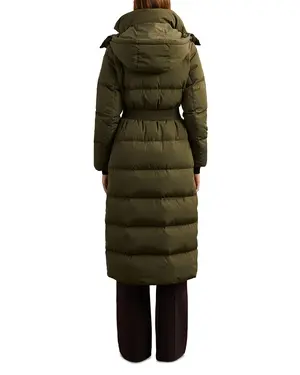 REISS Colette Longline Puffer Coat - Khaki