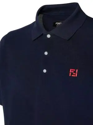 Fendi Ff-embroidered Polo Shirt - Blue