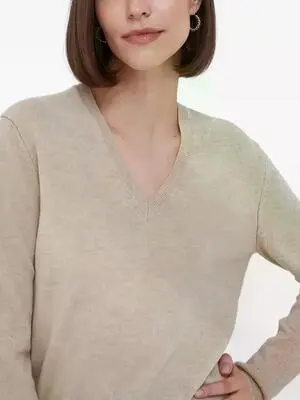BENETTON V-neck Long Sleeve Sweater - Neutrals