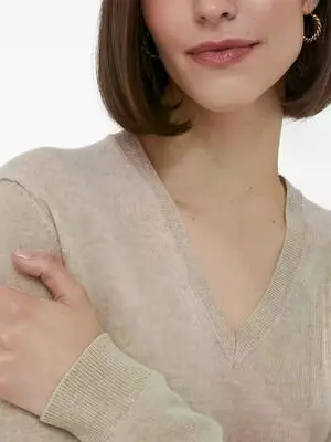 BENETTON V-neck Long Sleeve Sweater - Neutrals