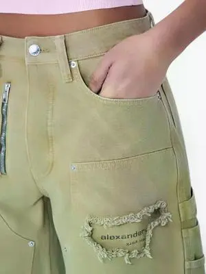 Alexander Wang Zip-detail Distressed Cotton Carpenter Shorts - Neutrals