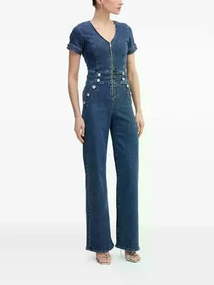 Guess Denim Jumpsuit With Zip Front And Button Embellishments