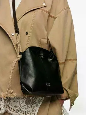 Bimba Y Lola Knot Drawstring Leather Bucket Bag - Black