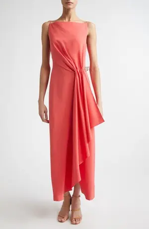Lela Rose Stretch Crepe Pin Detail Draped Dress