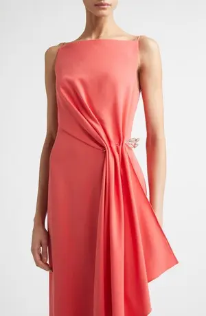 Lela Rose Stretch Crepe Pin Detail Draped Dress