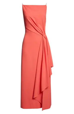 Lela Rose Stretch Crepe Pin Detail Draped Dress