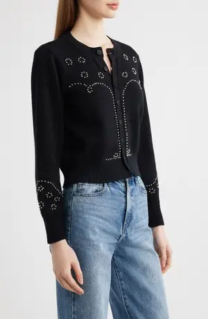 The Great. Studded Cotton Cardigan - Black