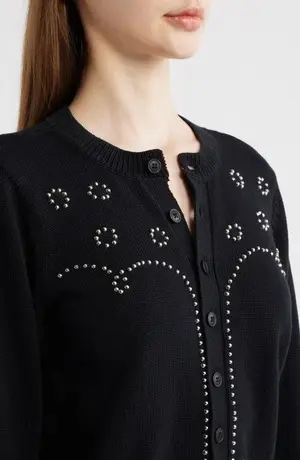 The Great. Studded Cotton Cardigan - Black