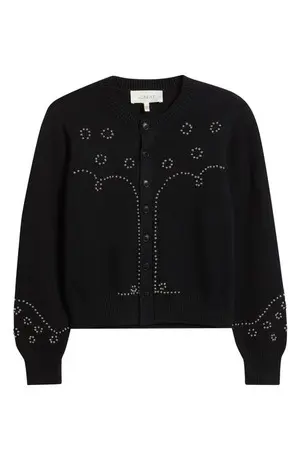 The Great. Studded Cotton Cardigan - Black