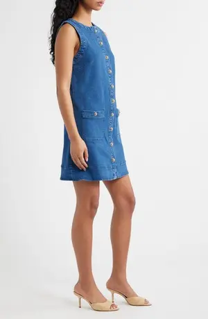 FLYING TOMATO Button-up Denim Mini Shift Dress