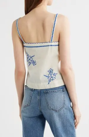 The Great. Floral Embroidered Button-up Top - Cream