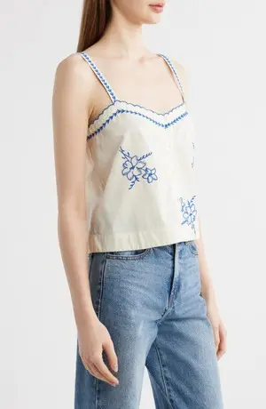 The Great. Floral Embroidered Button-up Top - Cream