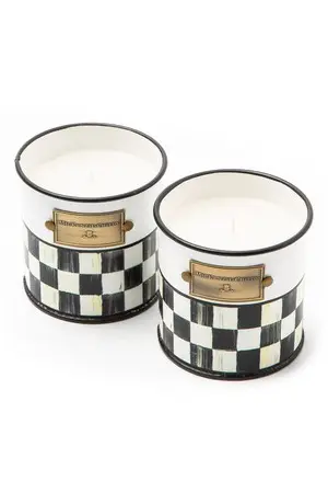 MACKENZIE-CHILDS Spectator Checks Set Of 2 Citronella Candles - White/black