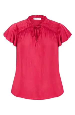 City Chic Woven Shirt With Ruffle Cap Sleeves - Raspberry