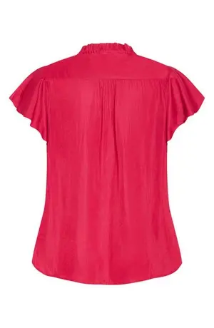 City Chic Woven Shirt With Ruffle Cap Sleeves - Raspberry