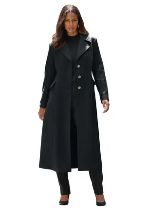 Roaman's Long Tailored Wool Blend Overcoat - Black