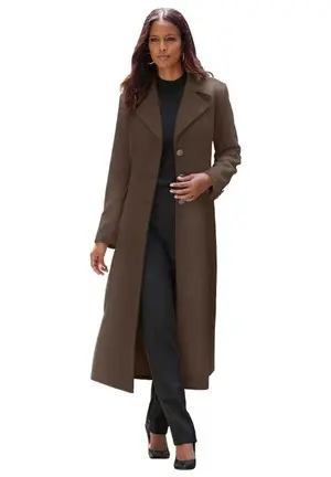 Roaman's Long Tailored Wool Blend Overcoat - Chocolate
