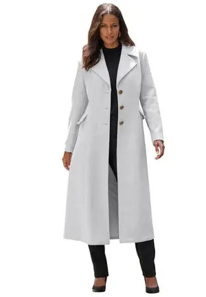 Roaman's Long Tailored Wool Blend Overcoat - Heather Grey