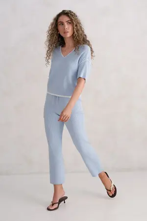 KADA Awaken Ribbed Knit Crop Pant - Hydrangea Blue