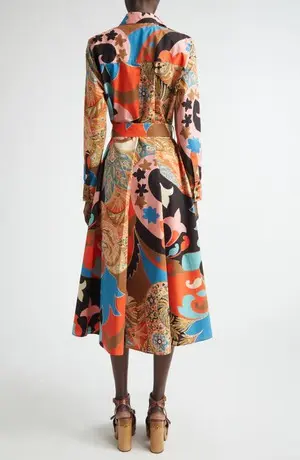 Etro Paisley Lotus Print Long Sleeve Midi Shirtdress - Red