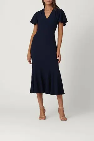 Shoshanna Stretch Crepe Lorrie Dress - Navy
