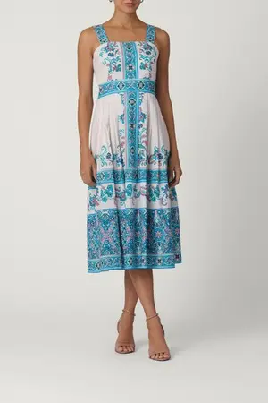 Shoshanna Warwick Tile Print Almma Midi Dress