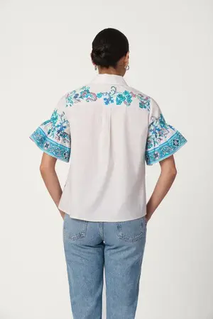 Shoshanna Tile Print Stretch Cotton Blouse
