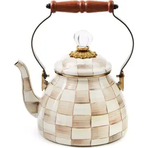 MACKENZIE-CHILDS Check Enameled Steel 2-quart Tea Kettle - Mocha