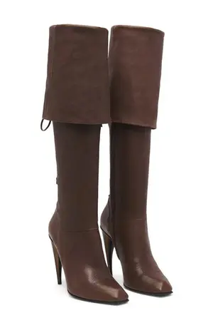 Alexander McQueen Horn Heel Leather Knee High Boots