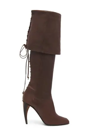 Alexander McQueen Horn Heel Leather Knee High Boots